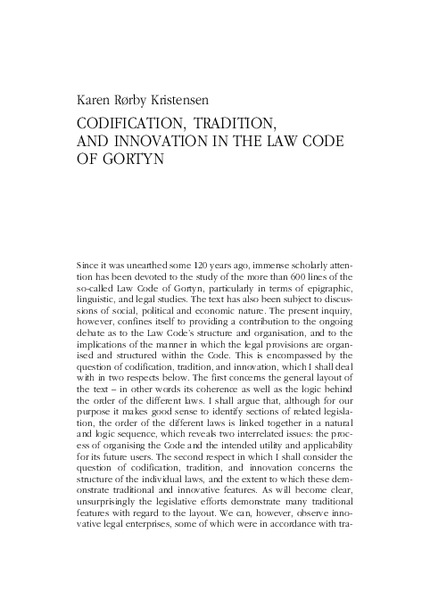 (PDF) Codification, Tradition, and Innovation in the Law Code of Gortyn’