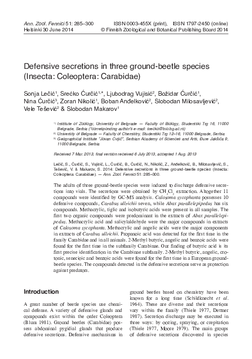 (PDF) Defensive Secretions in Three Ground-Beetle Species (Insecta ...