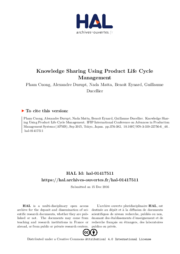 (PDF) Knowledge Sharing Using Product Life Cycle Management