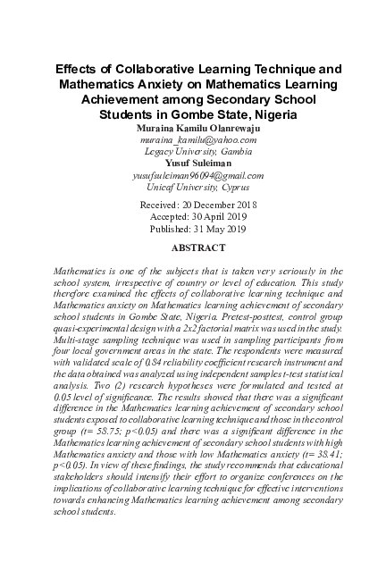 (PDF) Effects of Collaborative Learning Technique and Mathematics ...