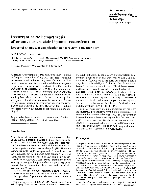 (PDF) Recurrent Hemarthrosis Post ACL Reconstruction