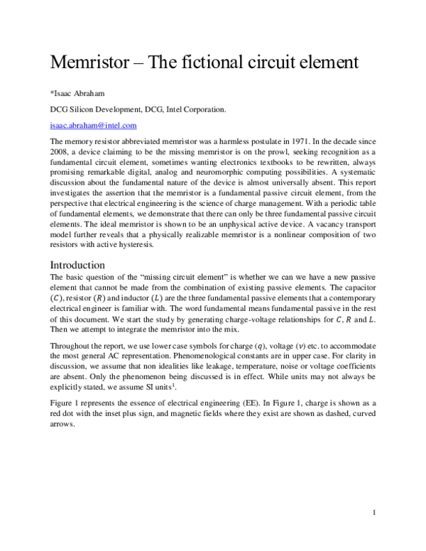 (PDF) Memristor - The fictional circuit element