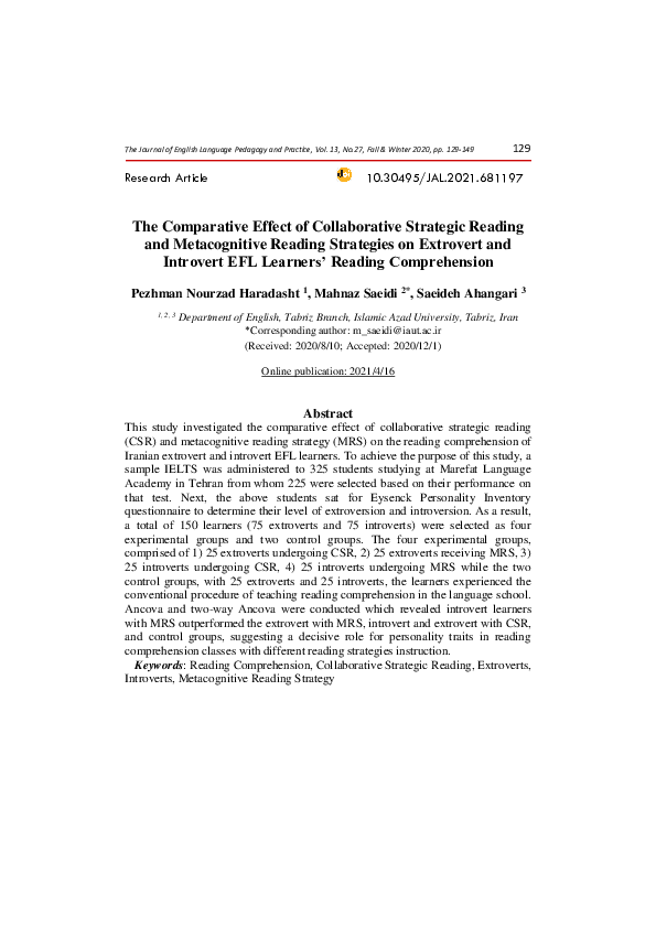 Pdf The Comparative Effect Of Collaborative Strategic Reading And