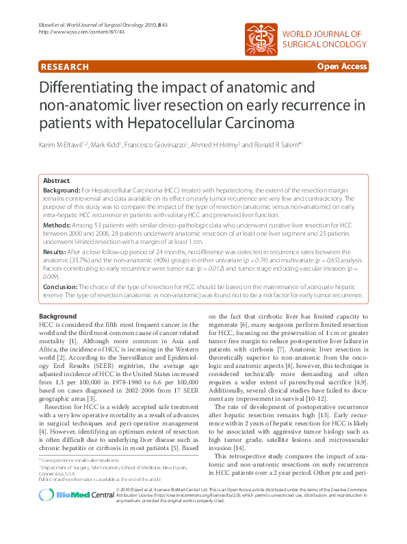 (PDF) Differentiating the impact of anatomic and non-anatomic liver resection on early ...