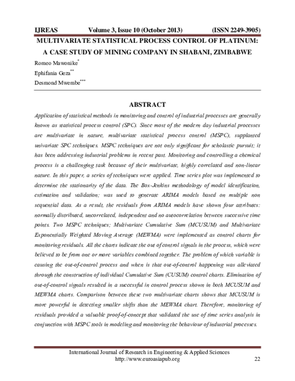 (PDF) Multivariate statistical process control of platinum: a case of ...