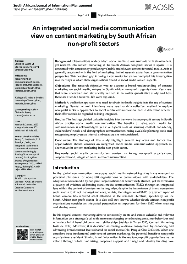 (PDF) An integrated social media communication view on content ...