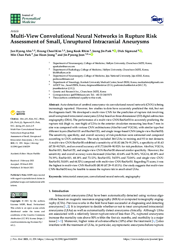 Pdf Multi View Convolutional Neural Networks In Rupture Risk Assessment Of Small Unruptured