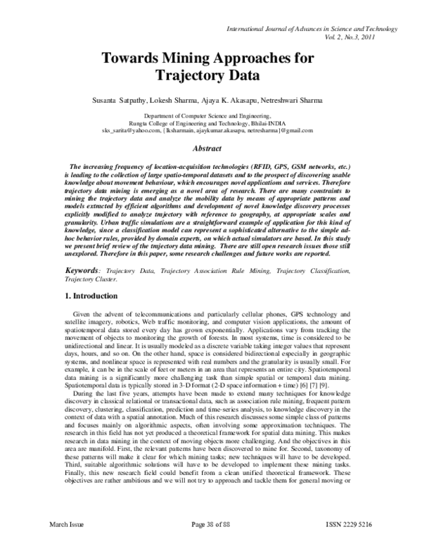 (PDF) Towards mining approaches for trajectory data