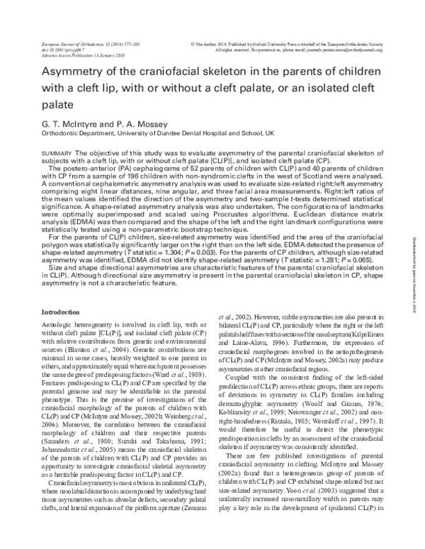 (PDF) Asymmetry of the craniofacial skeleton in the parents of children ...