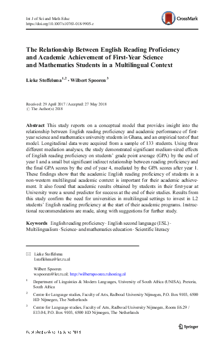 (PDF) English Reading Proficiency and First-Year GPA