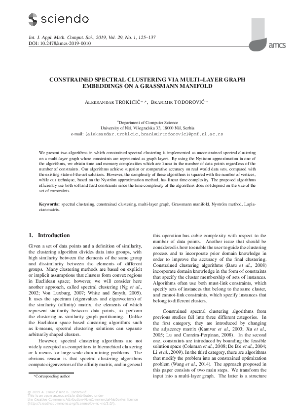 Pdf Constrained Spectral Clustering Via Multilayer Graph Embeddings On A Grassmann Manifold