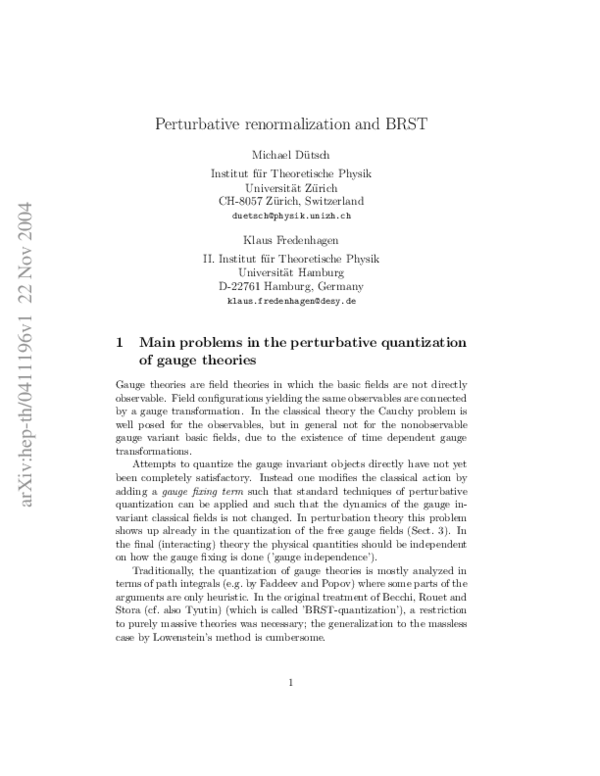 (PDF) Perturbative renormalization and BRST