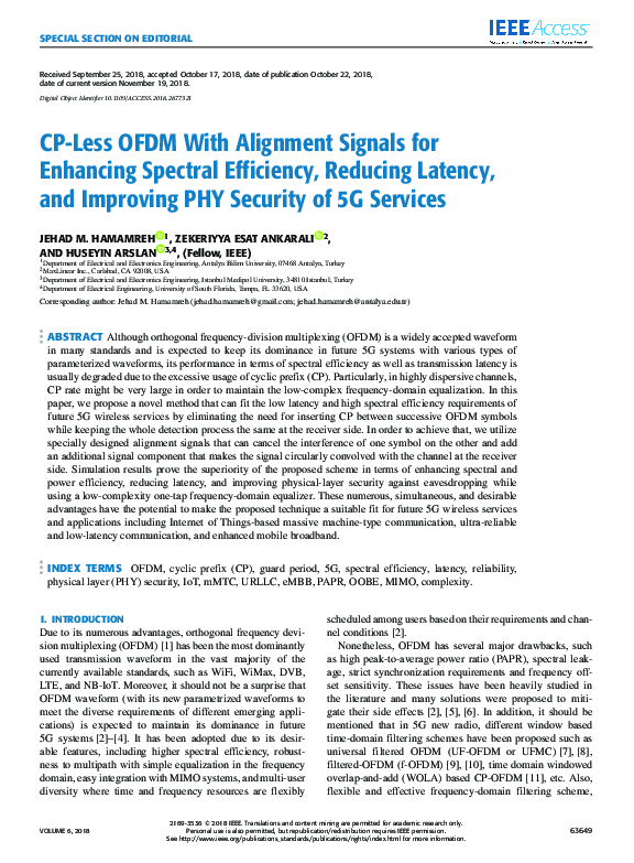 Pdf Cp Less Ofdm With Alignment Signals For Enhancing Spectral