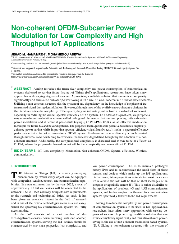 (PDF) Non-coherent OFDM-Subcarrier Power Modulation for Low Complexity ...