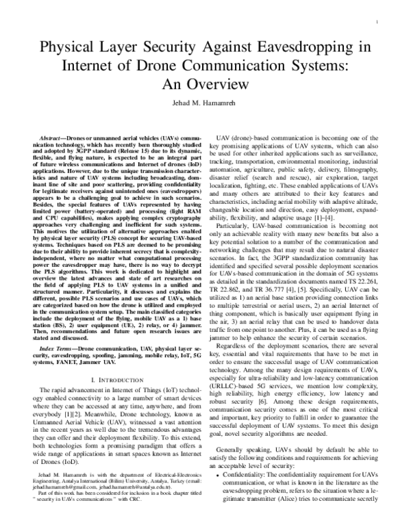 (PDF) Physical Layer Security Against Eavesdropping in Internet of Drone Communication Systems ...