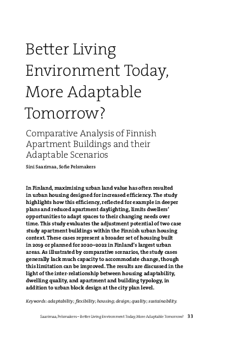 (PDF) Better Living Environment Today, More Adaptable Tomorrow?