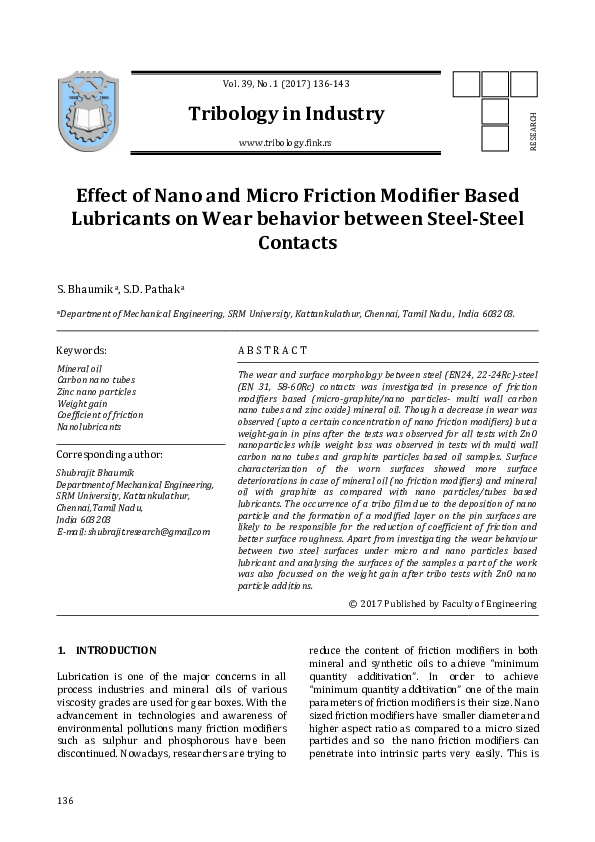 (PDF) Effect of Nano and Micro Friction Modifier Based Lubricants on ...