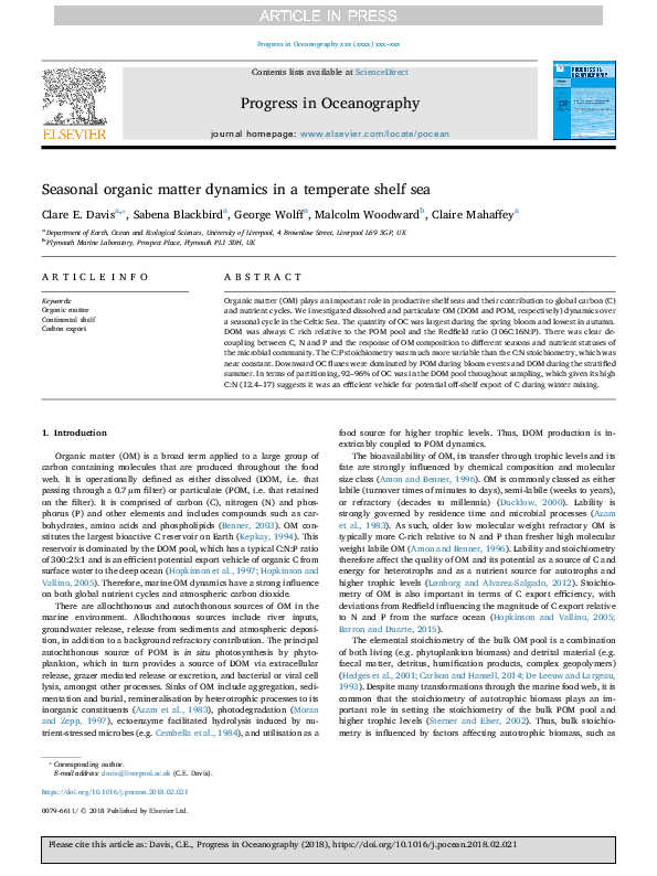 (PDF) Seasonal organic matter dynamics in a temperate shelf sea