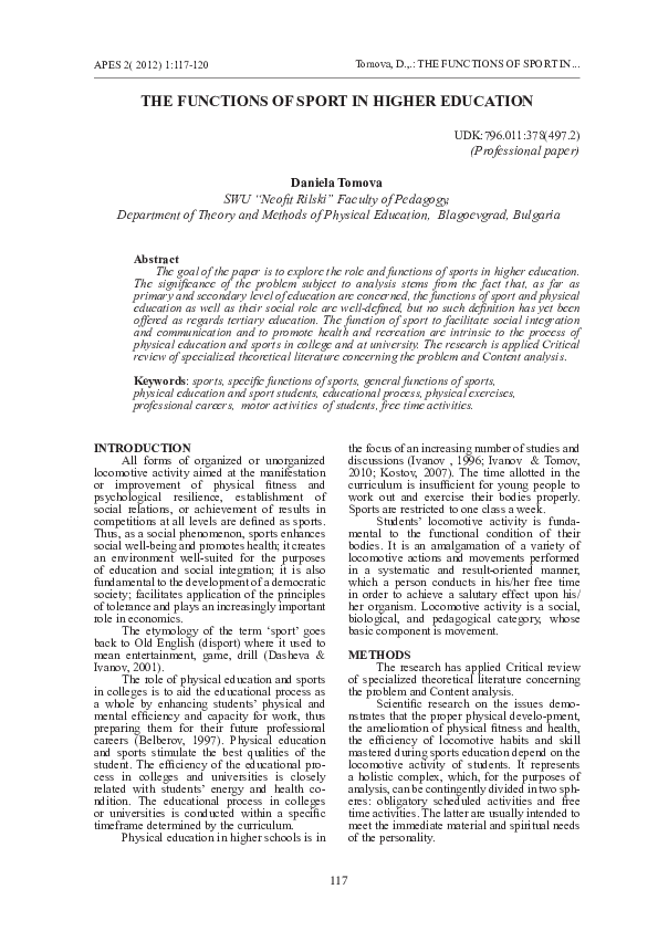 (PDF) The Functions of Sport in Higher Education