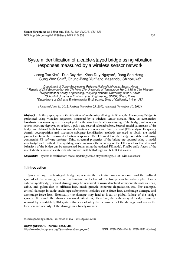 Pdf System Identification Of A Cable Stayed Bridge Using Vibration Responses Measured By A