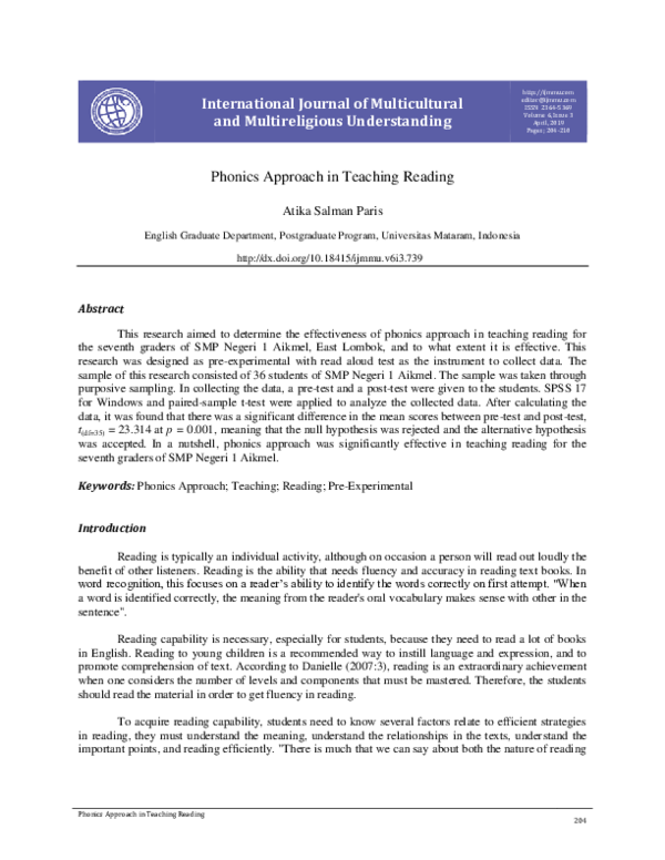 (PDF) Phonics Approach in Teaching Reading