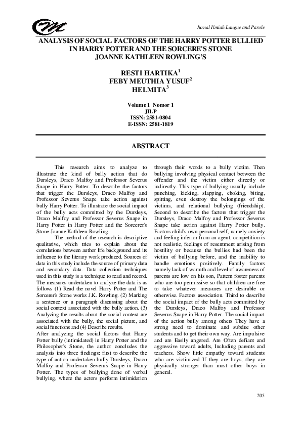 (PDF) Analysis of Social in Harry Potter Joanne