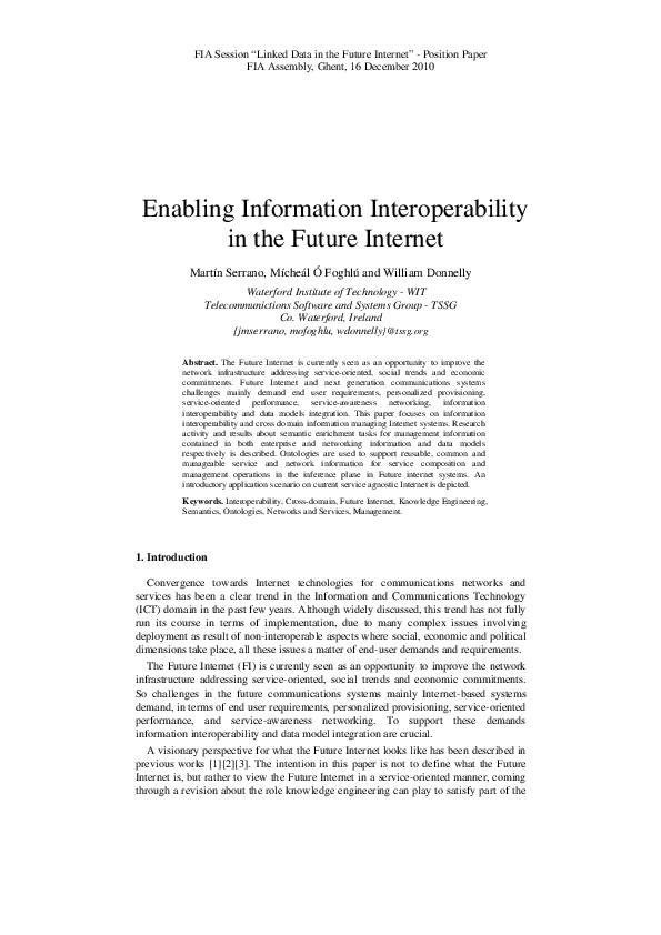(PDF) Enabling Information Interoperability in the Future Internet