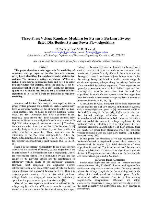 (PDF) Three-Phase Voltage Regulator Modeling for Forward / Backward Sweep-Based Distribution ...
