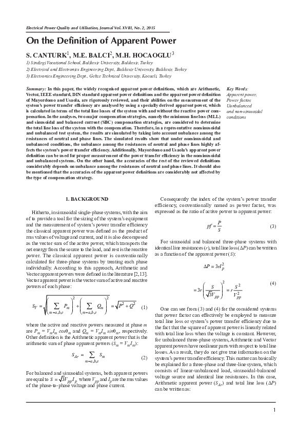 (PDF) On the Definition of Apparent Power