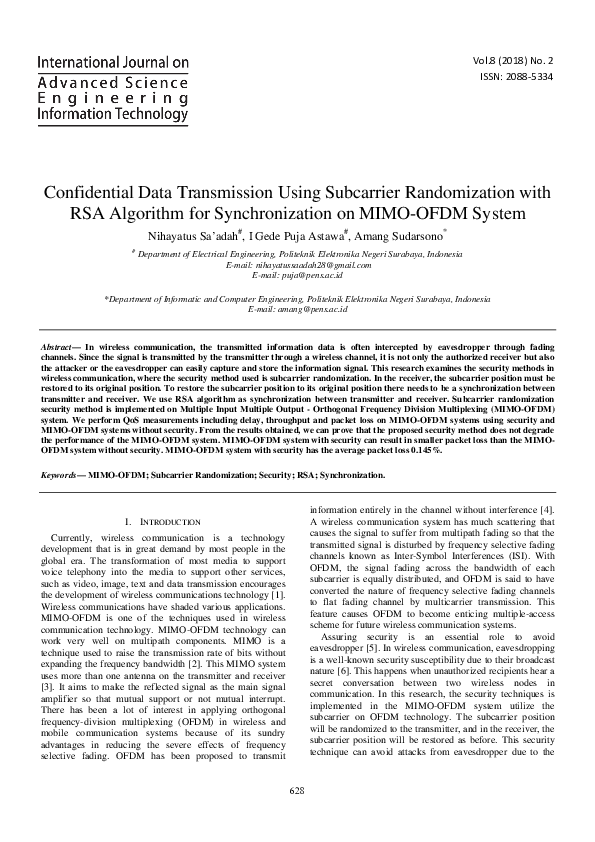 (PDF) Confidential Data Transmission Using Subcarrier Randomization with RSA Algorithm for ...