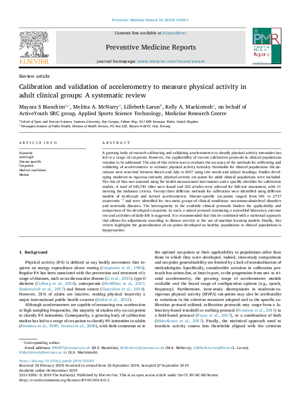 Pdf Calibration And Validation Of Accelerometry To Measure Physical