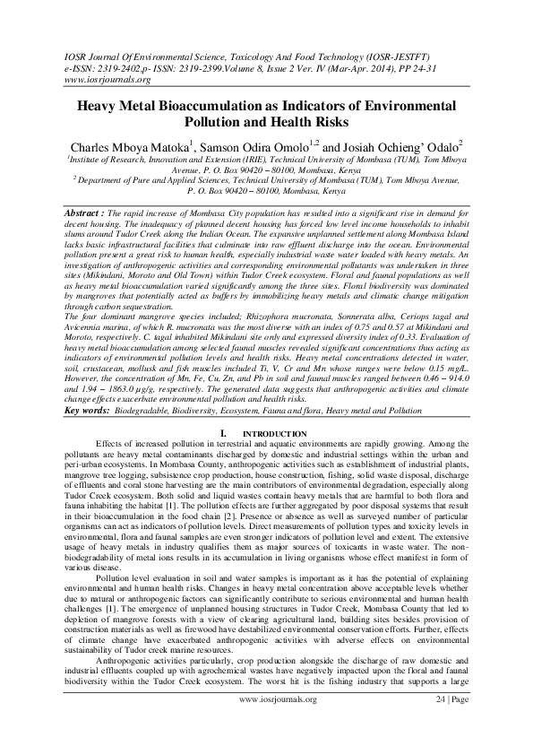 (PDF) Heavy Metal Bioaccumulation as Indicators of Environmental ...