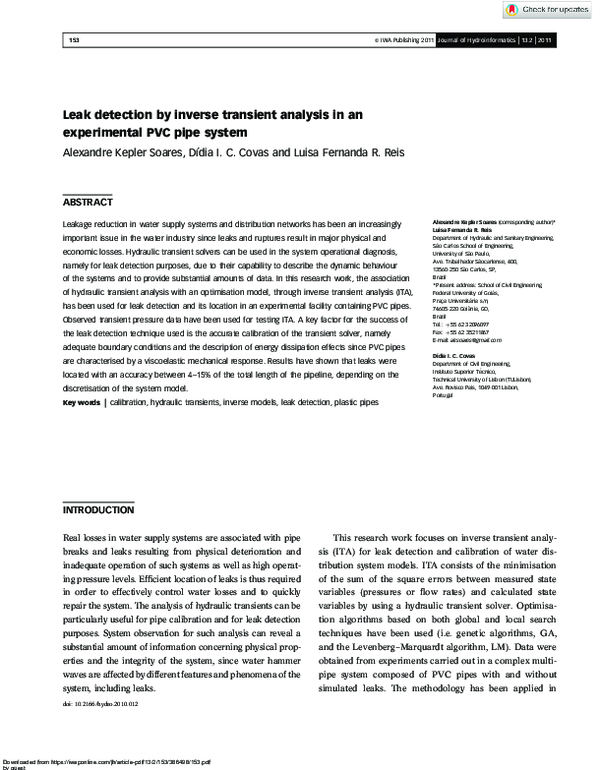 Leak detection by inverse transient analysis in an experimental PVC ... Leak detection by inverse transient analysis in an experimental PVC ...