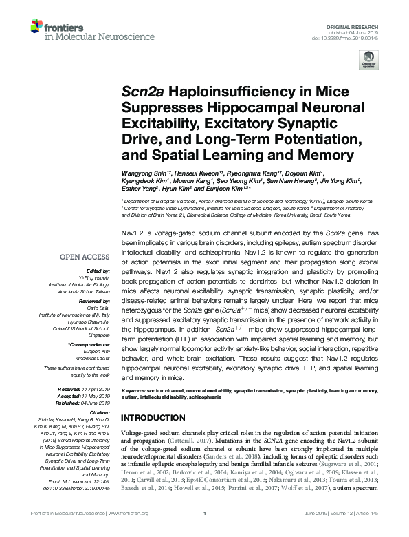 (PDF) Scn2a Haploinsufficiency in Mice Suppresses Hippocampal Neuronal ...