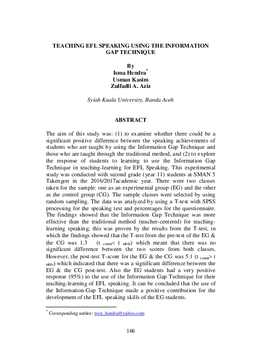 (PDF) Teaching EFL Speaking Using The Information Gap Technique