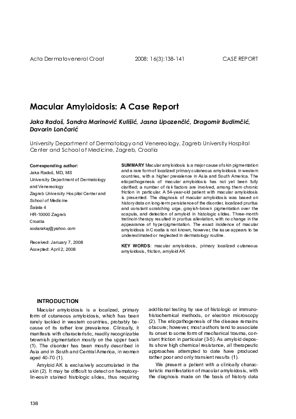 (PDF) Macular amyloidosis: a case report