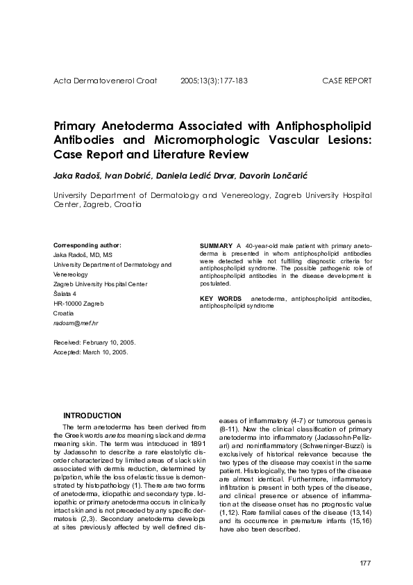 (PDF) Primary anetoderma associated with antiphospholipid antibodies ...