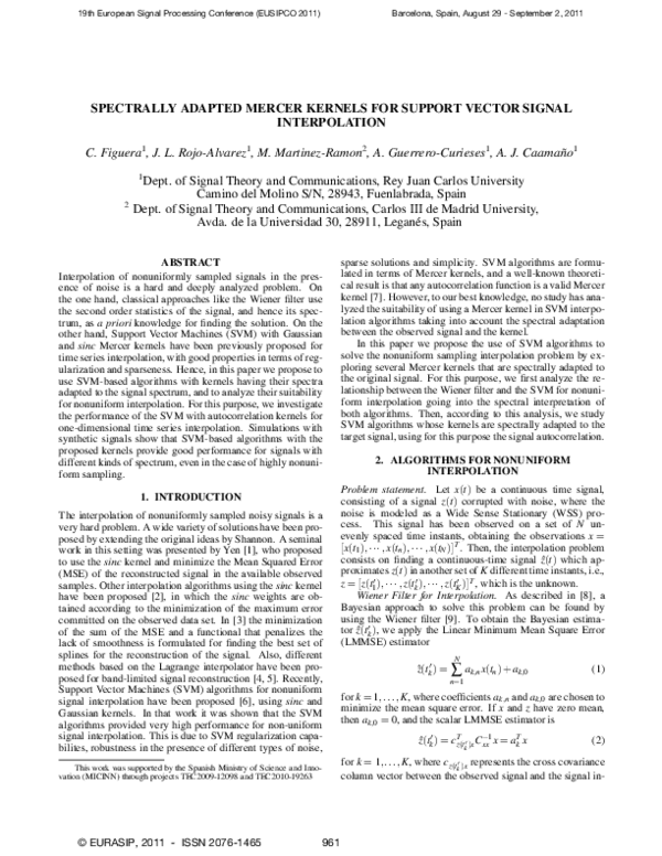 (PDF) Spectrally Adapted Mercer Kernels for Support Vector Signal Interpolation