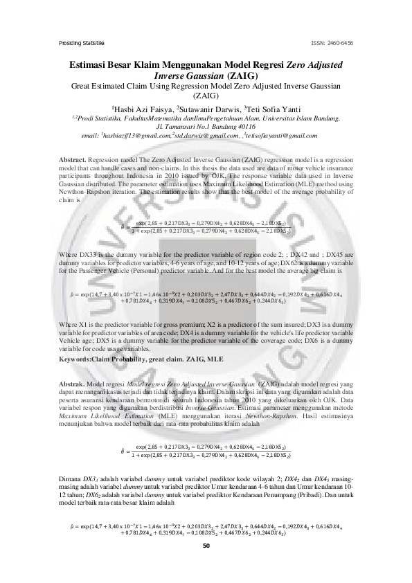 (PDF) Estimasi Besar Klaim Menggunakan Model Regresi Zero Adjusted ...