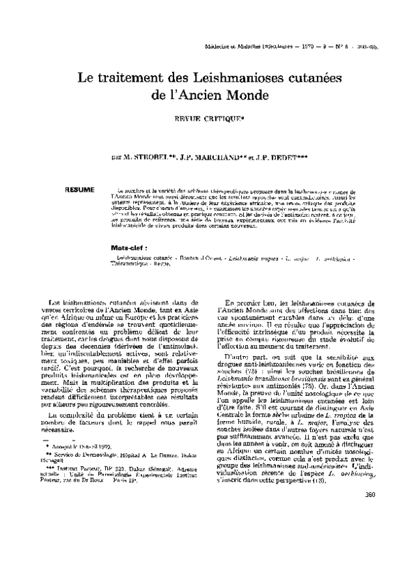 (PDF) Le traitement des Leishmanioses cutanées de l'Ancien Monde