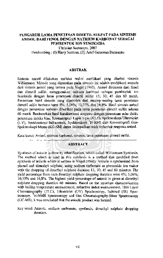 (PDF) Pengaruh Lama Penetesan Dimetil Sulfat pada Sintesis Anisol dari ...