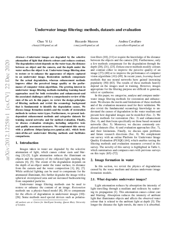 (PDF) Underwater image filtering: methods, datasets and evaluation