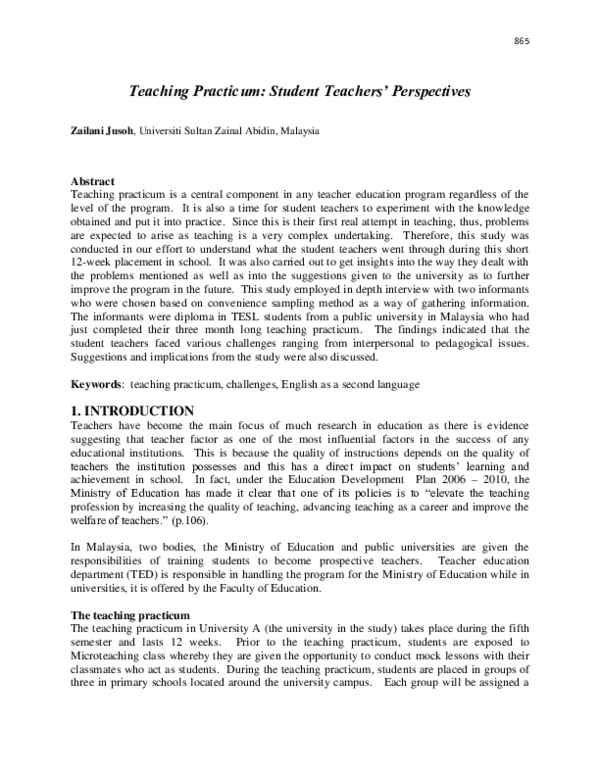 (PDF) Teaching Practicum : Student Teachers ’ Perspectives