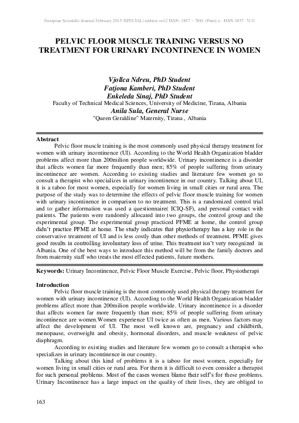 (PDF) Pelvic Floor Muscle Training Versus No Treatment for Urinary ...
