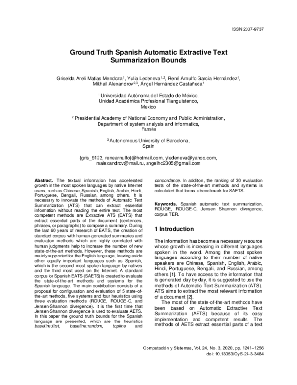 (PDF) Ground Truth Spanish Automatic Extractive Text Summarization Bounds (PDF) Ground Truth Spanish Automatic Extractive Text Summarization Bounds
