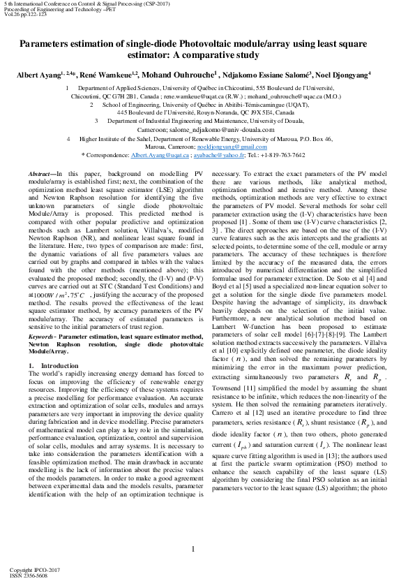 Pdf Parameters Estimation Of Single Diode Photovoltaic Module Array Using Least Square