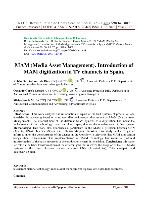 (PDF) MAM (Media Asset Management). Introduction of MAM digitization in ...