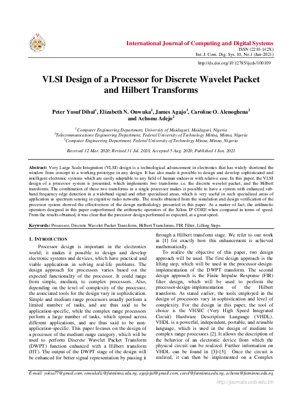 (PDF) VLSI Design of a Processor for Discrete Wavelet Packet and Hilbert Transforms