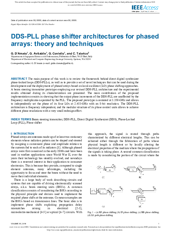 (PDF) DDS-PLL phase shifter architectures for phased arrays: theory and ...