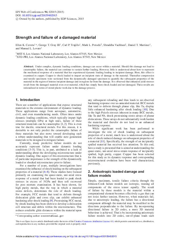 (PDF) Strength and failure of a damaged material